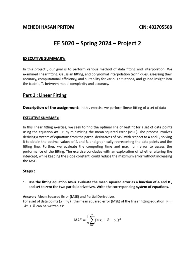 EE 5020 - Spring 2024 - Project 2 | PDF | Mean Squared Error | Spline (Mathematics)