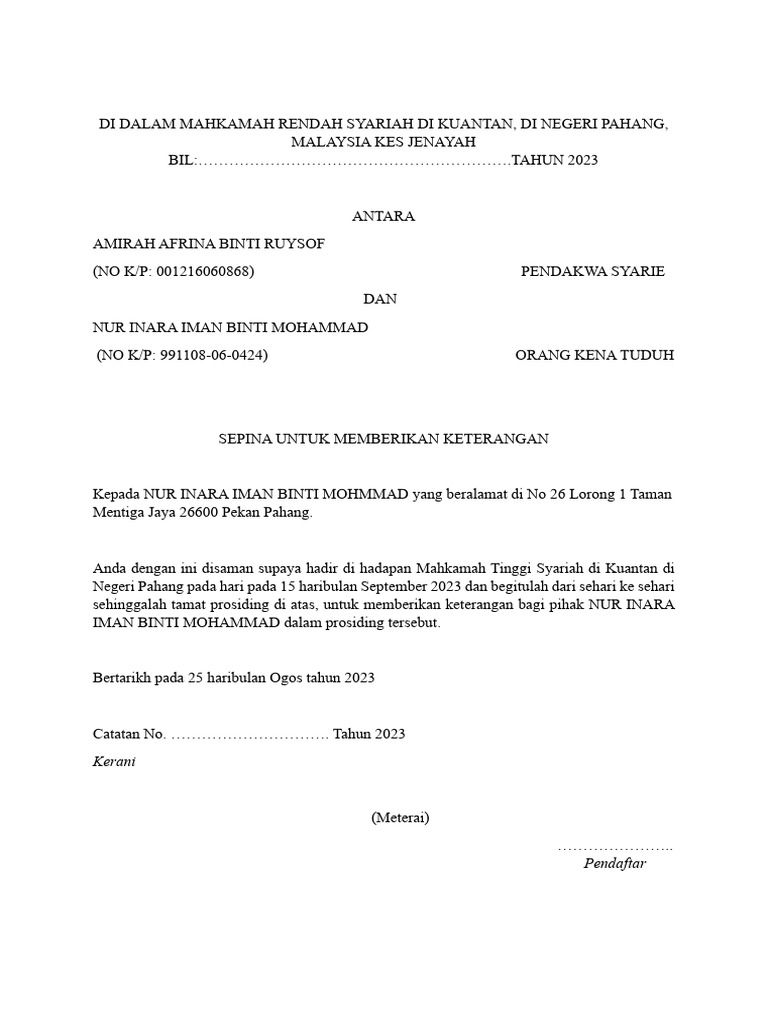 Borang Sepina Untuk Memberi Keterangan | PDF