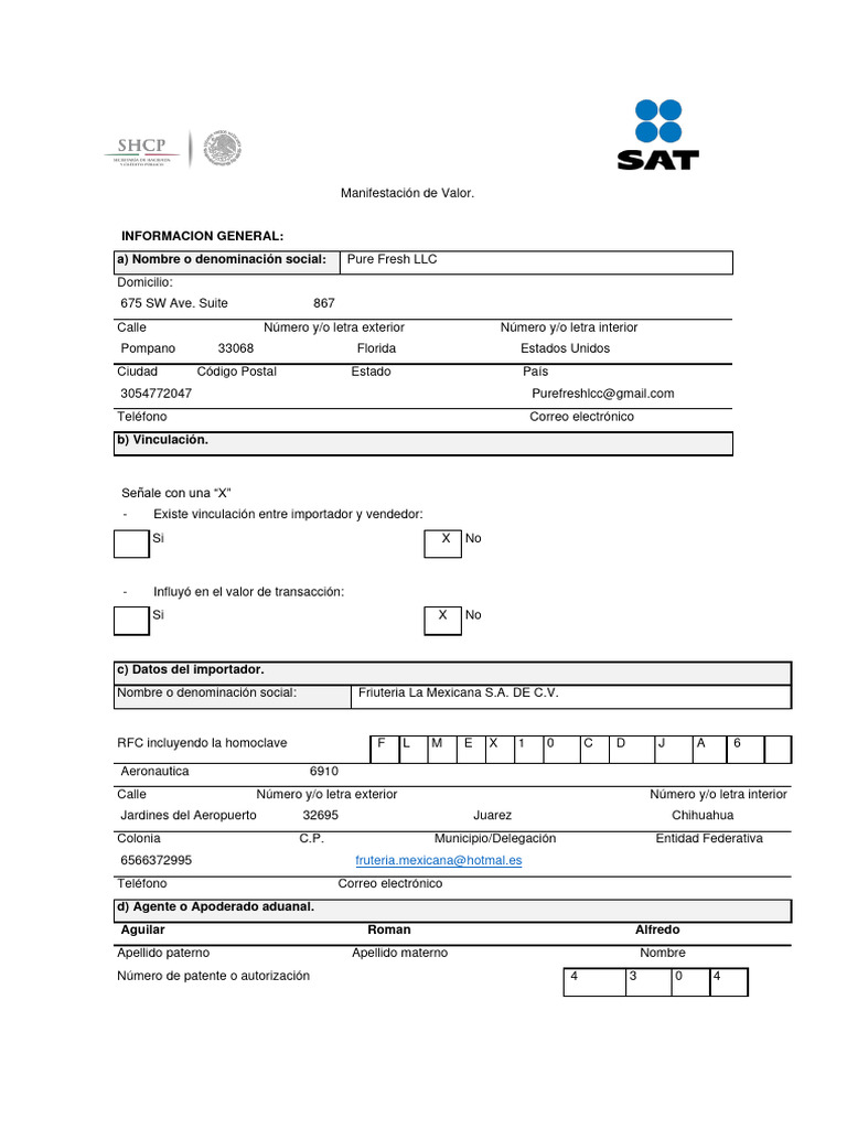 Ejemplo de Manifestación de Valor | PDF