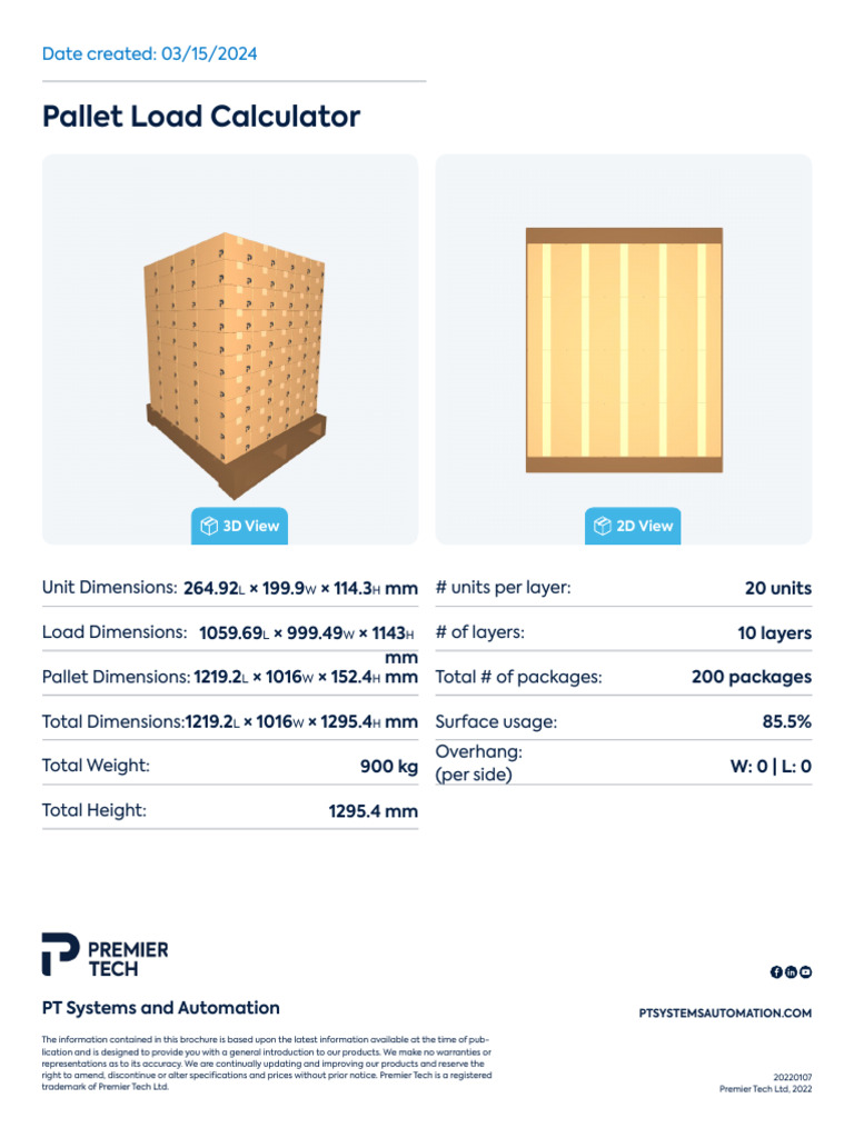 Premier Tech Pallet Calculator - Configuration Results | PDF