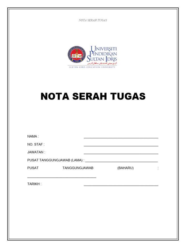 Nota Serah Tugas UPSI | PDF