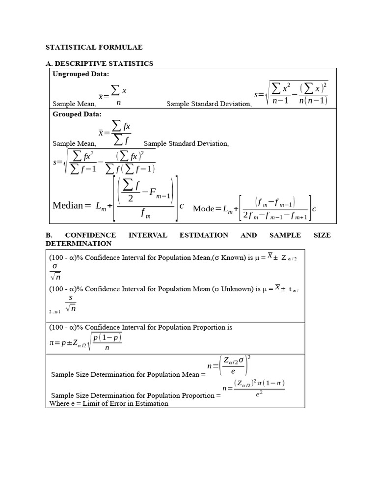 Essential Statistical Formulas Guide | PDF | Sample Size Determination ...