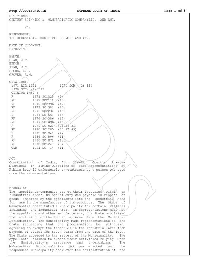 Supreme Court Octroi Duty Case | PDF | Estoppel | Excise