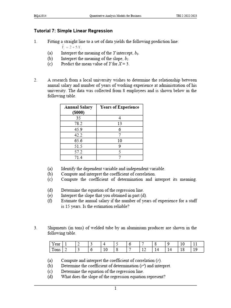 Tutorial 7 Pdf Coefficient Of Determination Linear Regression