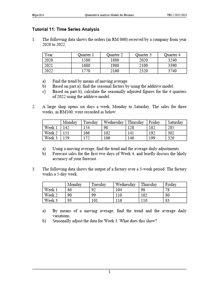 Tutorial 11 | PDF | Forecasting | Moving Average