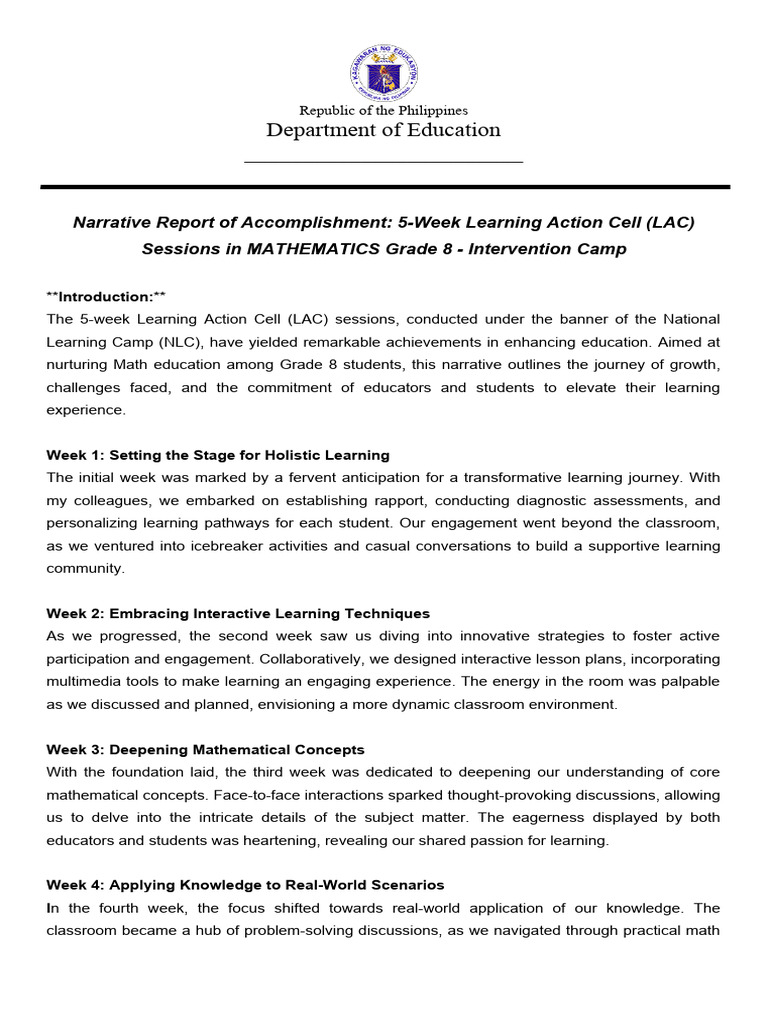 5 NLC-M8 LAC Accomplishment-Report2023 | PDF | Learning | Education Theory