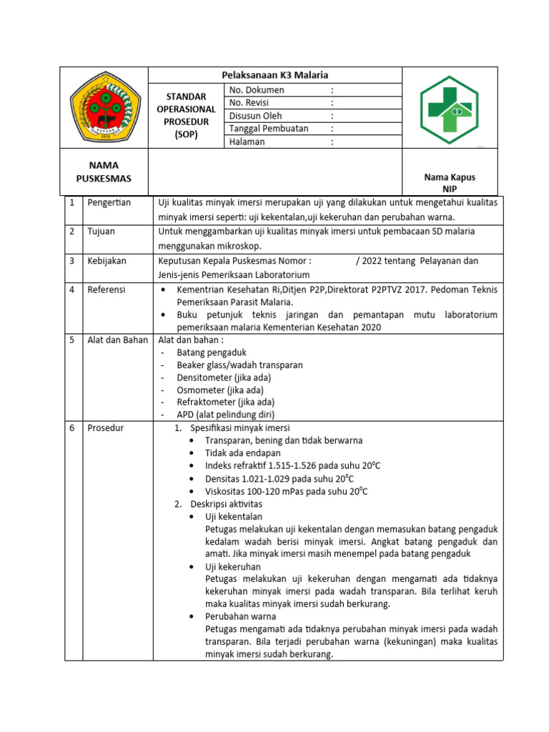 SOP Uji Kualitas Minyak Imersi | PDF