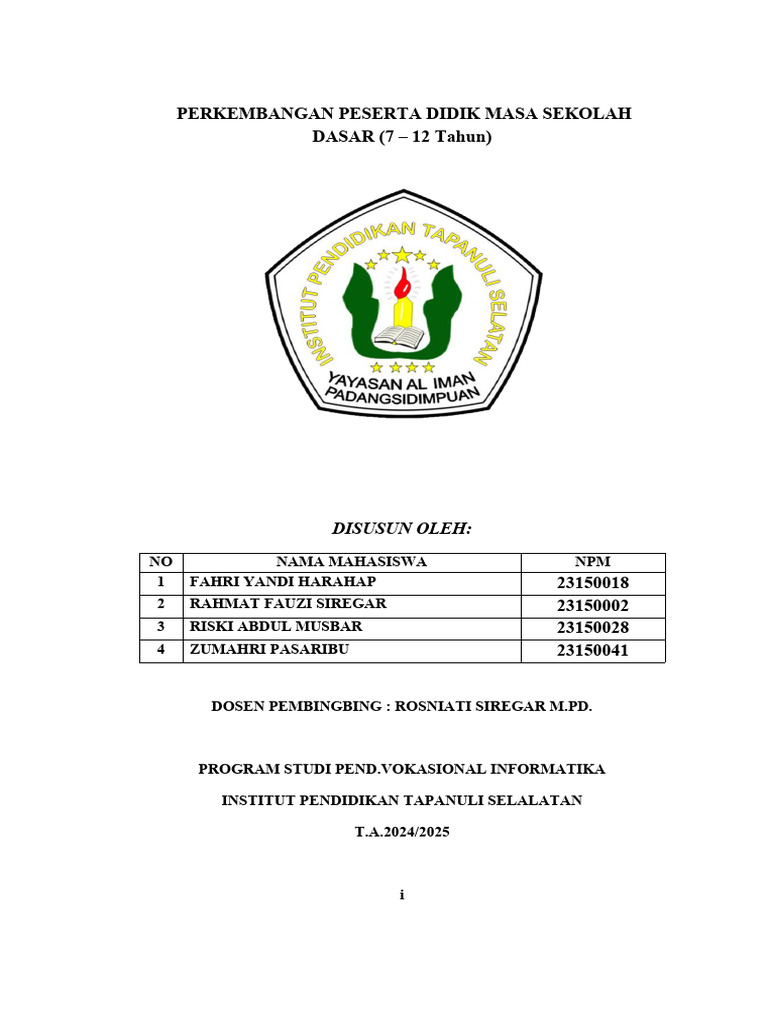 Perkembangan Peserta Didik SD (7-12 Tahun) | PDF