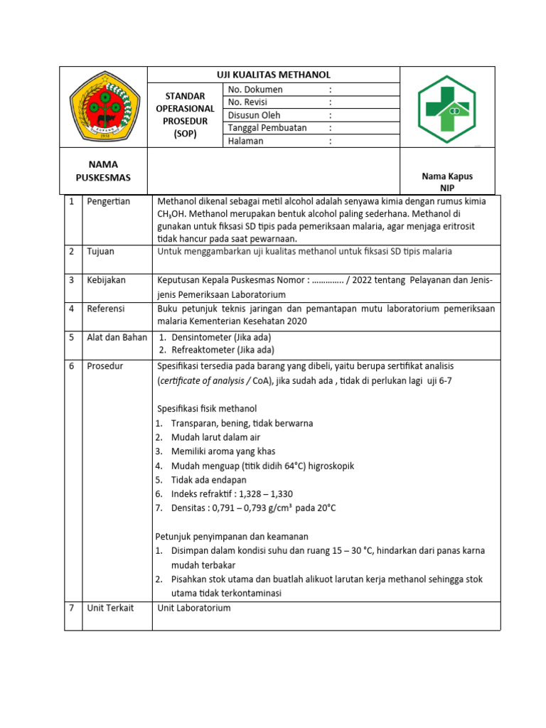 SOP Uji Kualitas Methanol | PDF