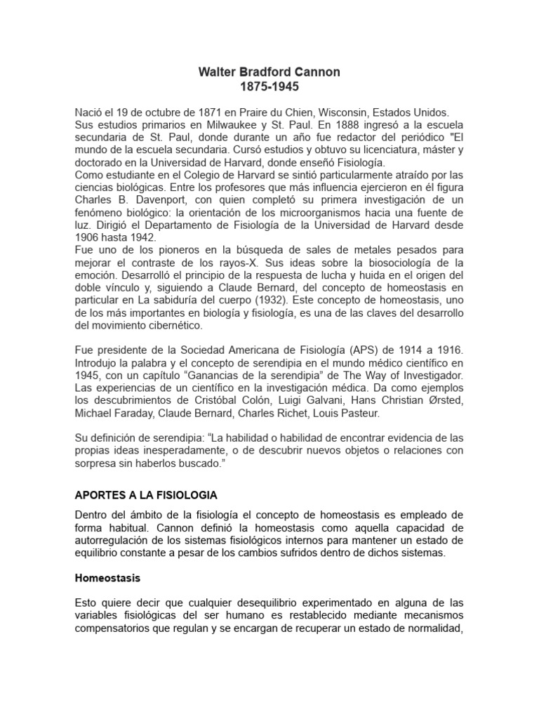Biografía y Aportes de Walter Cannon | PDF | Respuesta de lucha o ...