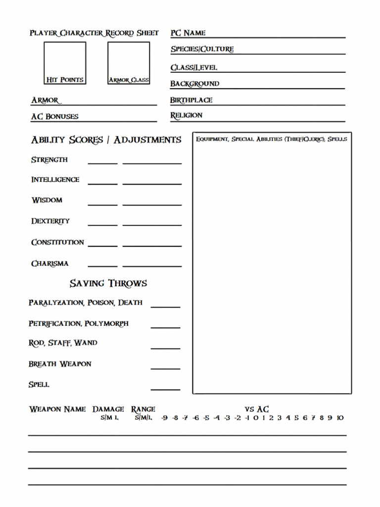 1E OSRIC Player Character Sheet 01 Form-Fillable-1 | PDF