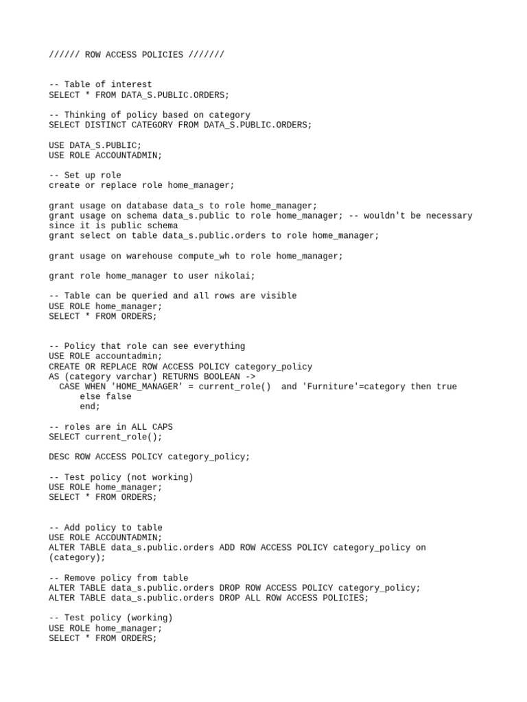 Row Access Policies | PDF