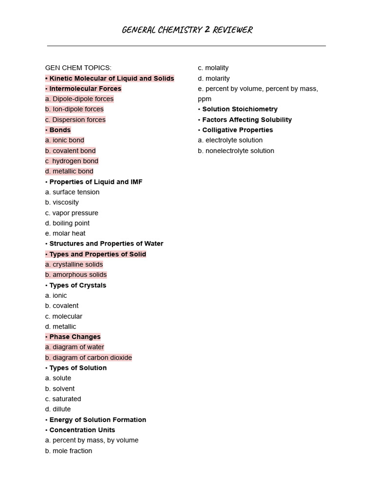 GenChem 2 Reviewer | PDF | Intermolecular Force | Chemical Polarity