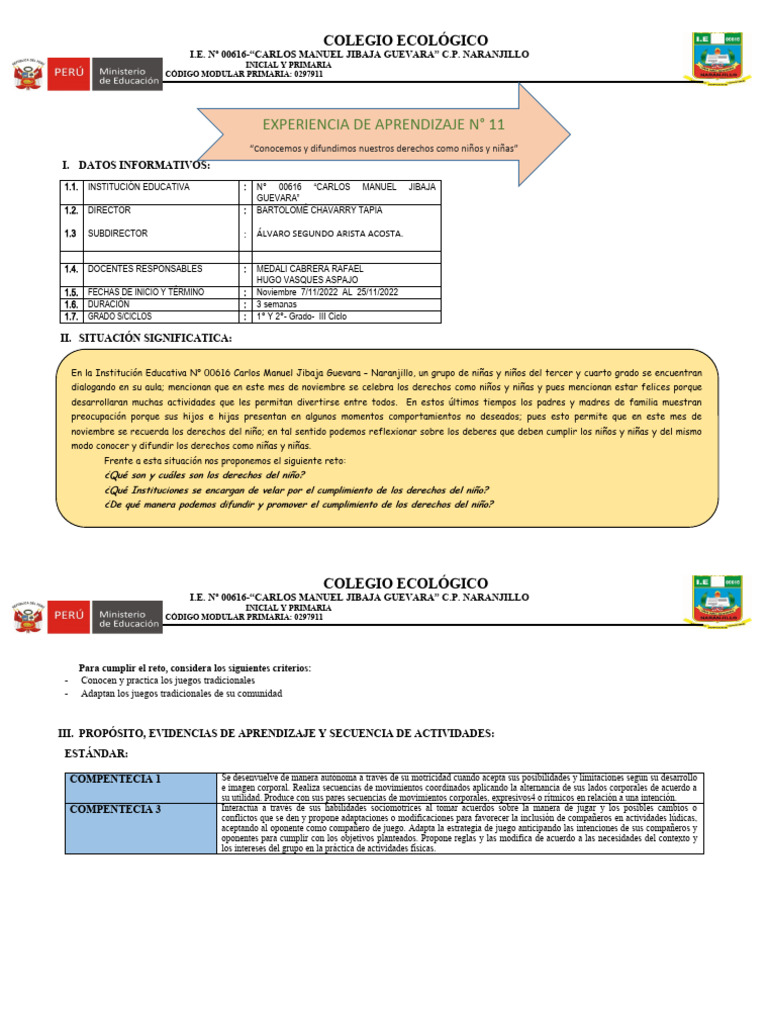 Experiencia 11 1 y 2 | PDF | Aprendizaje