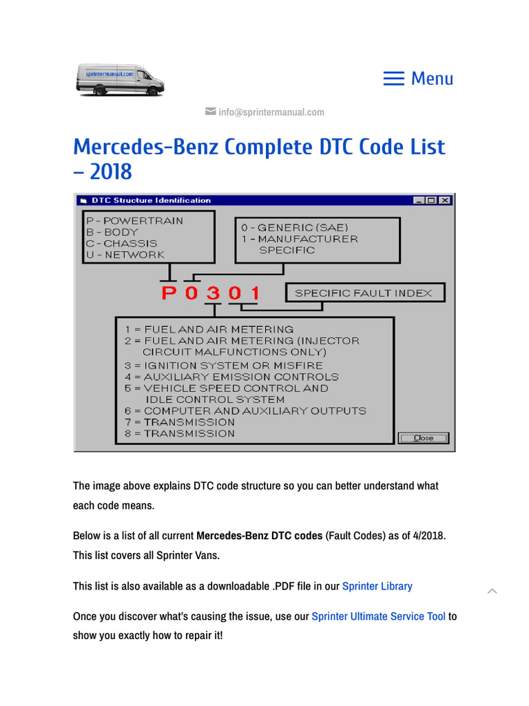 Mercedes-Benz Complete DTC Code List 2018 | PDF | Throttle | Relay