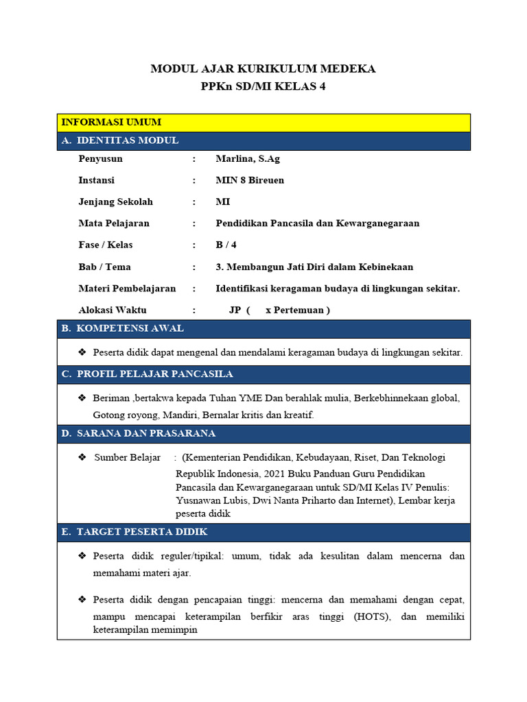 Modul Ajar PPKN BAB 3 KELAS 4 | PDF