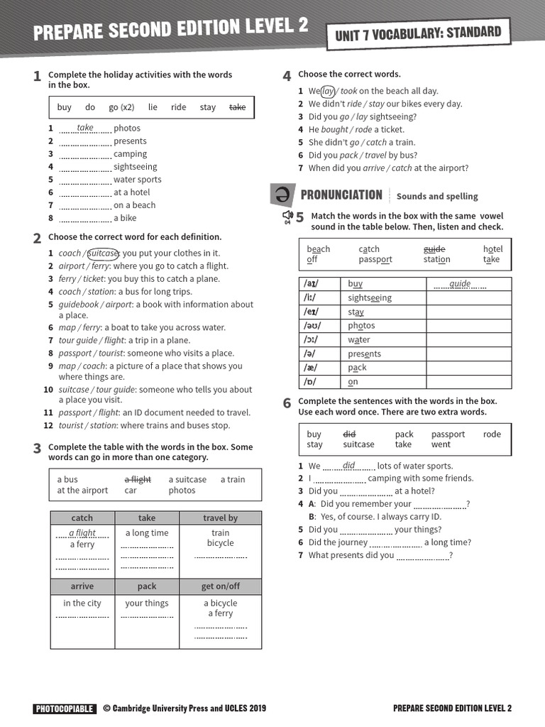 PREPARE 2 Vocabulary Standard Unit 07 | PDF | Tourism | Languages