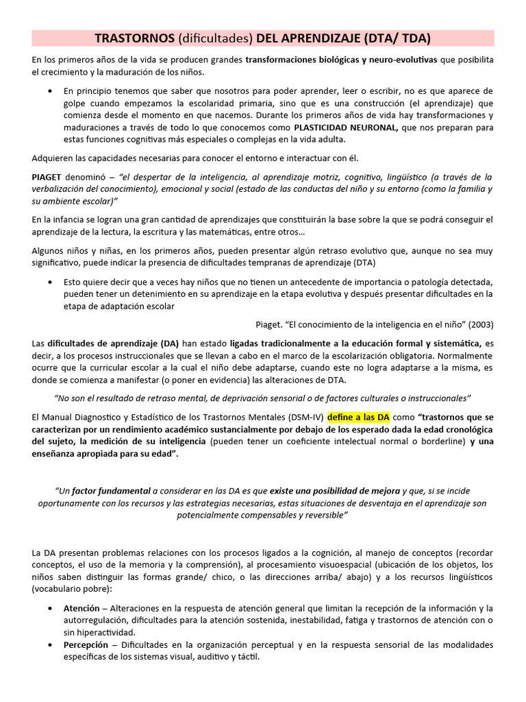 Trastornos Del Aprendizaje | PDF | Aprendizaje | Desorden hiperactivo y deficit de atencion