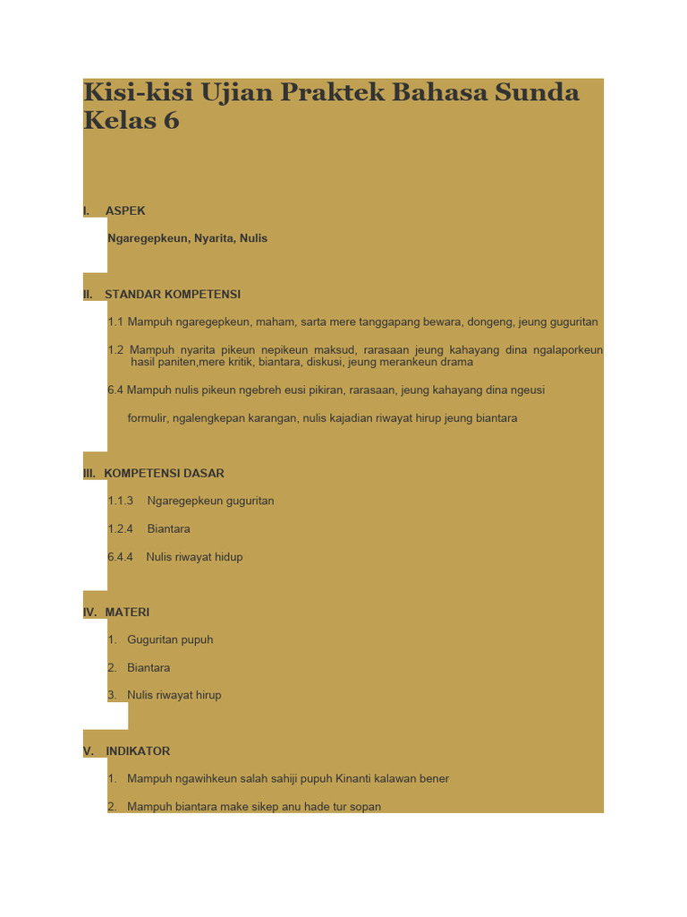 Kisi-kisi bahasa sunda | PDF