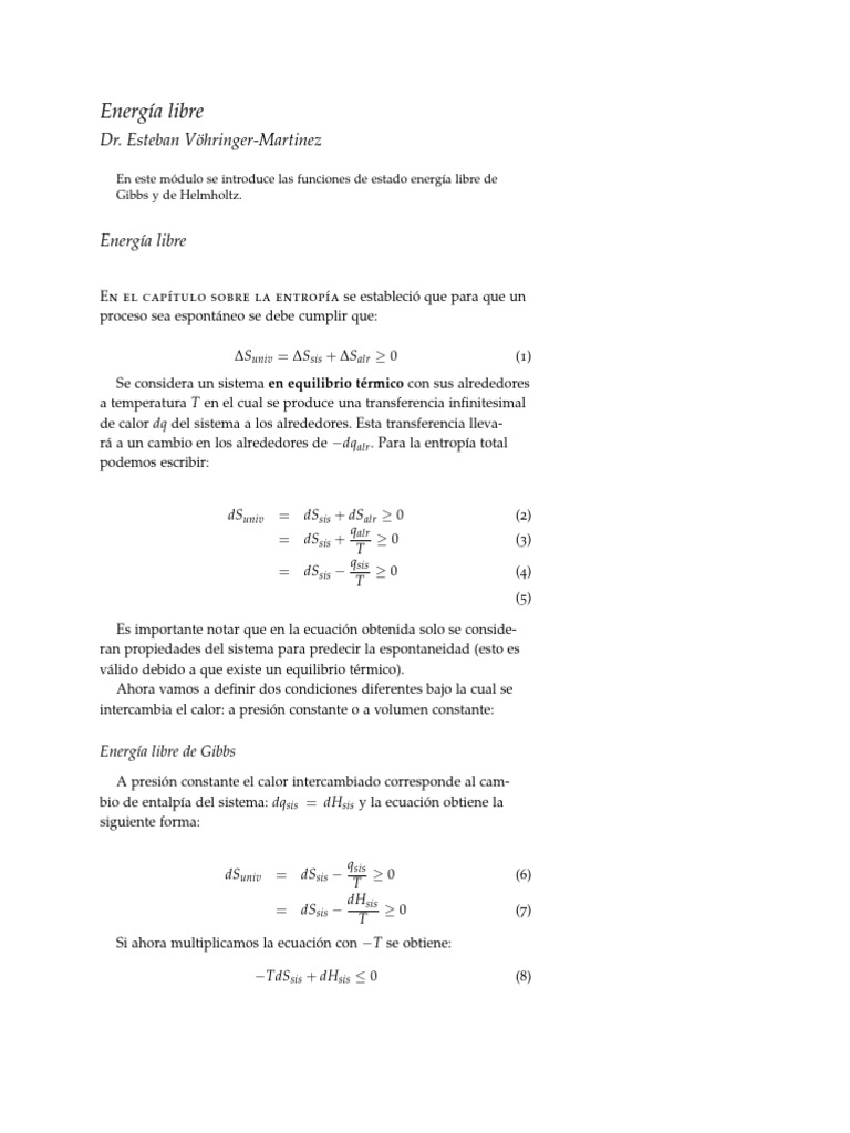 Energia Libre | PDF | Energía libre de Gibbs | Equilibrio químico