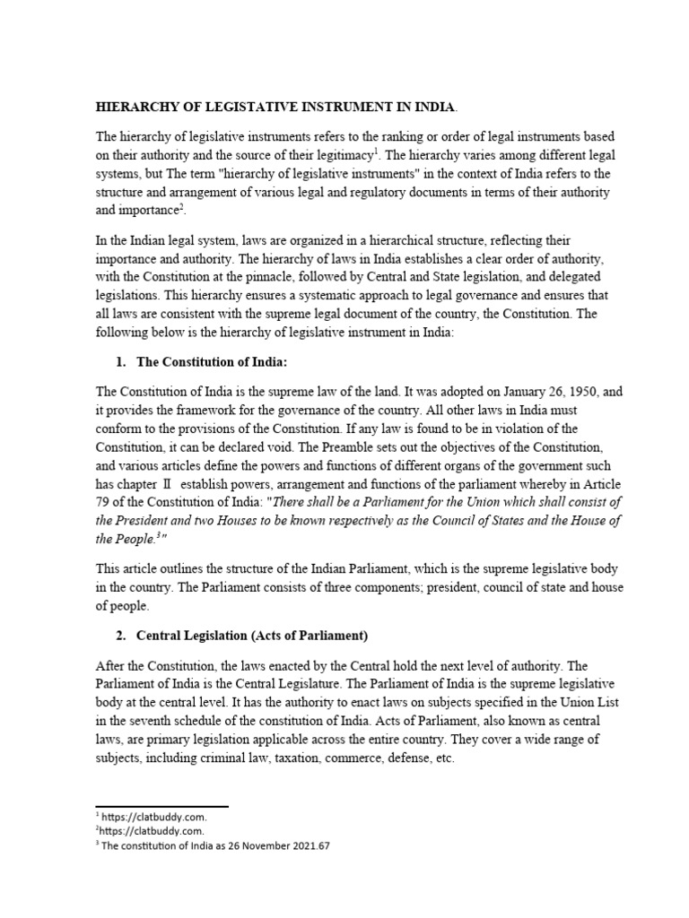 Hierarchy of Legistative Instrument in India | PDF | U.S. State ...