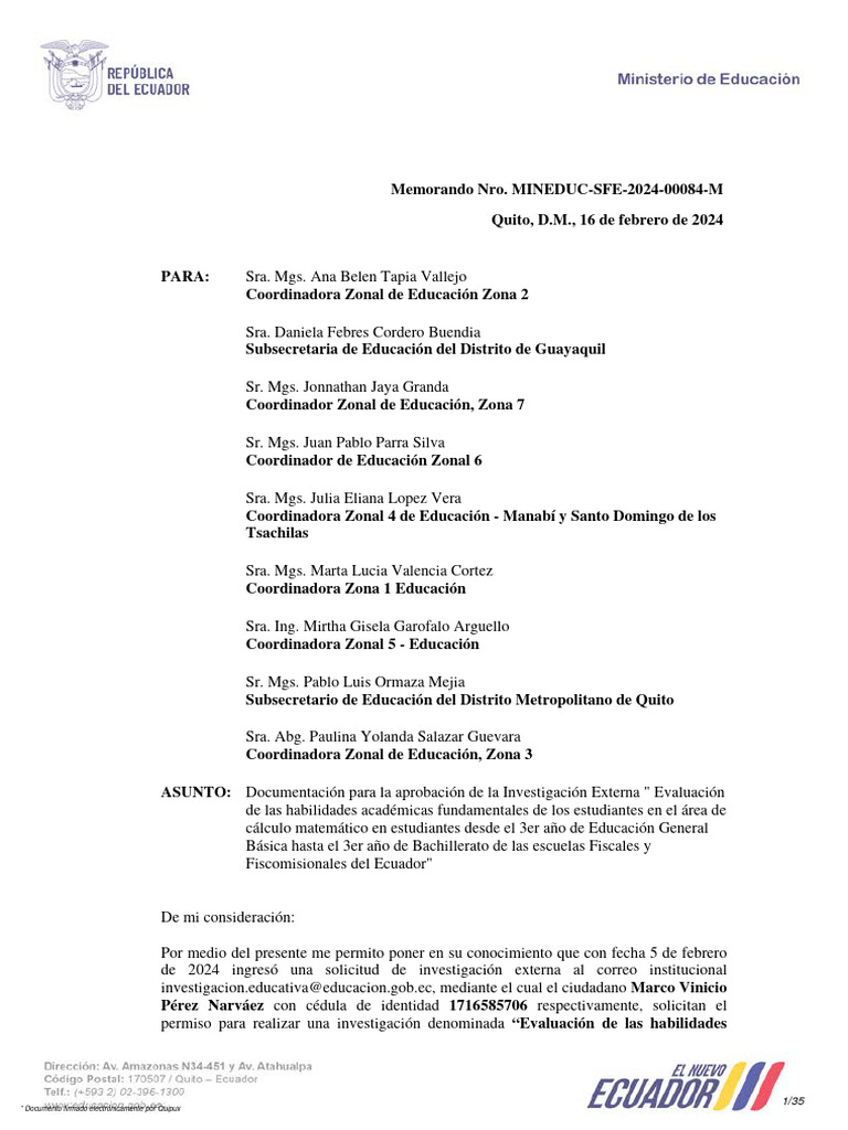 Mineduc Sfe 2024 00084 M | PDF | Ecuador