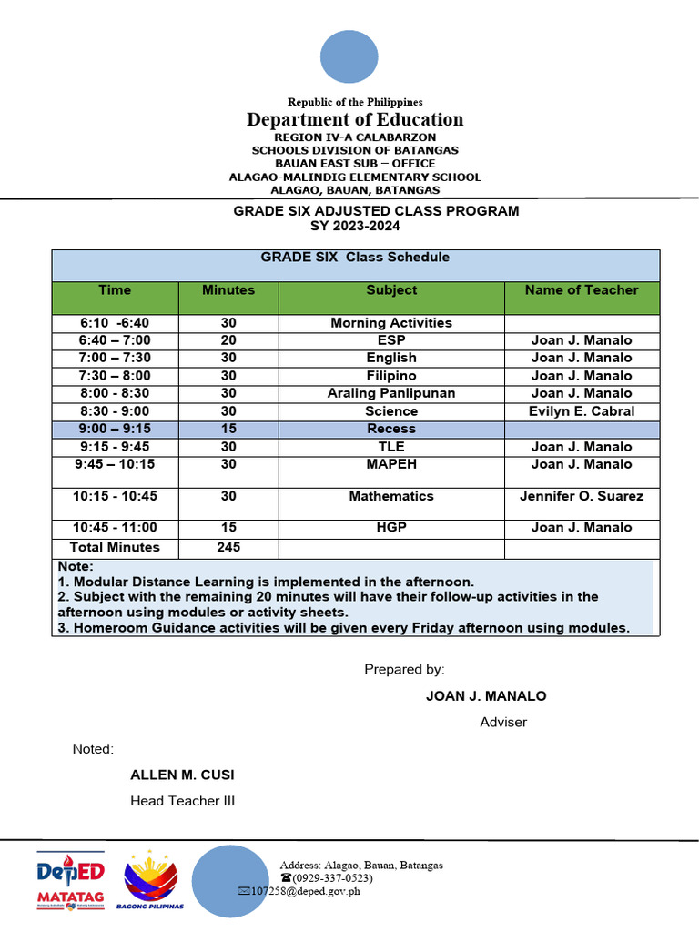 Adjusted Class Schedule-Extreme Heat - Ks2 | PDF | Philippines