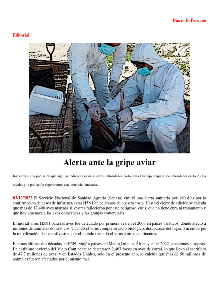 Editorial Diario El Peruano | Descargar gratis PDF | Influenza aviar | Virus de la Influenza A ...
