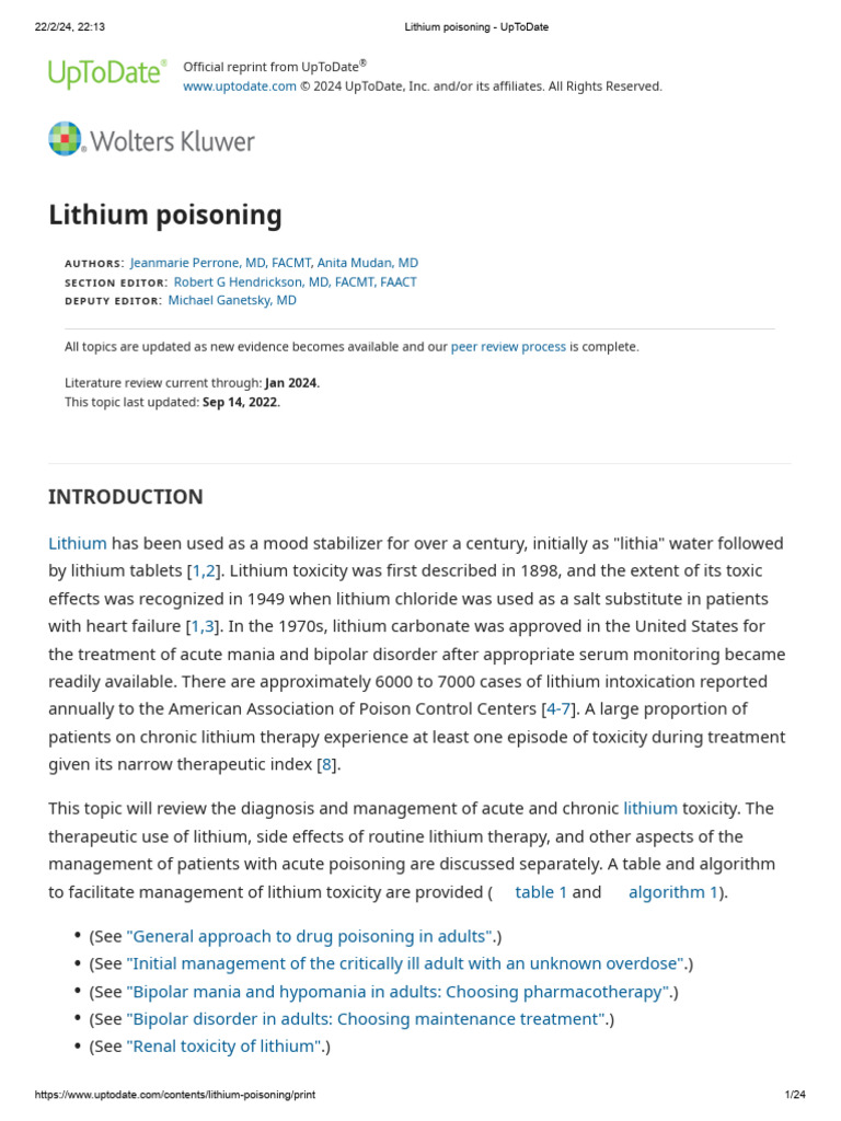 Managing Lithium Toxicity: Guidelines | PDF | Hemodialysis | Clinical ...