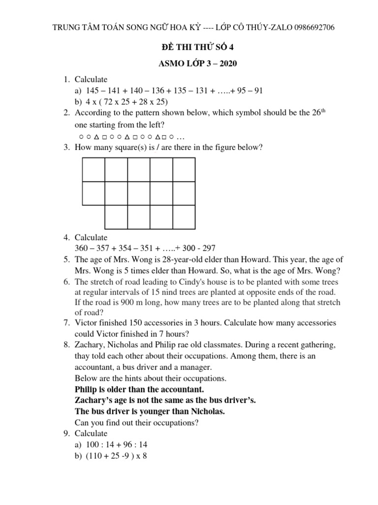 THÚY- ĐỀ THI THỬ SỐ 4 ASMO LỚP 3 | PDF | Travel | Art