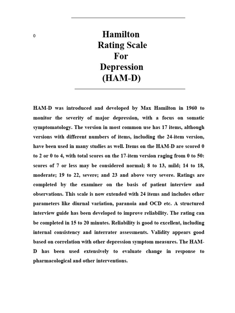 Depression - HAM -D | PDF | Diseases And Disorders | Abnormal Psychology