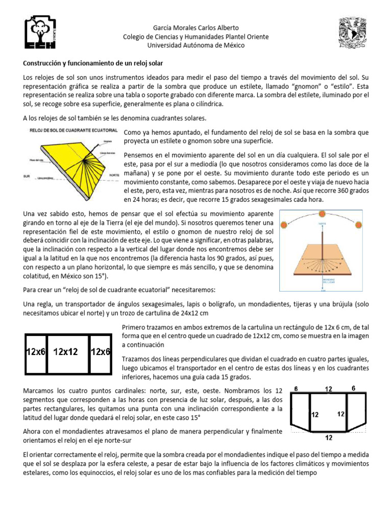 Construcción y Funcionamiento de Un Reloj Solar | PDF