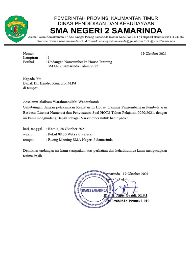 Surat Undangan BPK Dr. Hendro Kuncoro, M.PD | PDF