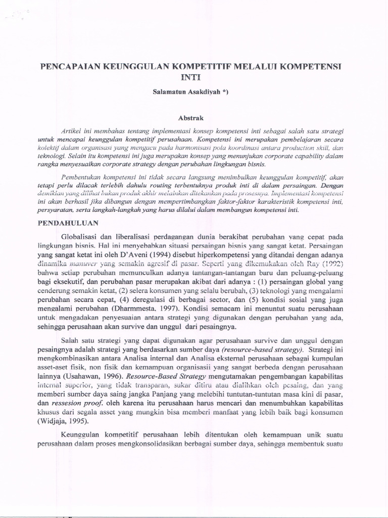 Pencapaian Keunggulan Kompetitif Melalui Kompetensi Inti | PDF