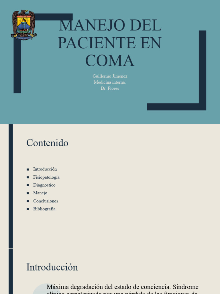 Manejo Del Paciente En Coma Guía Clínica Pdf Coma Causas De La