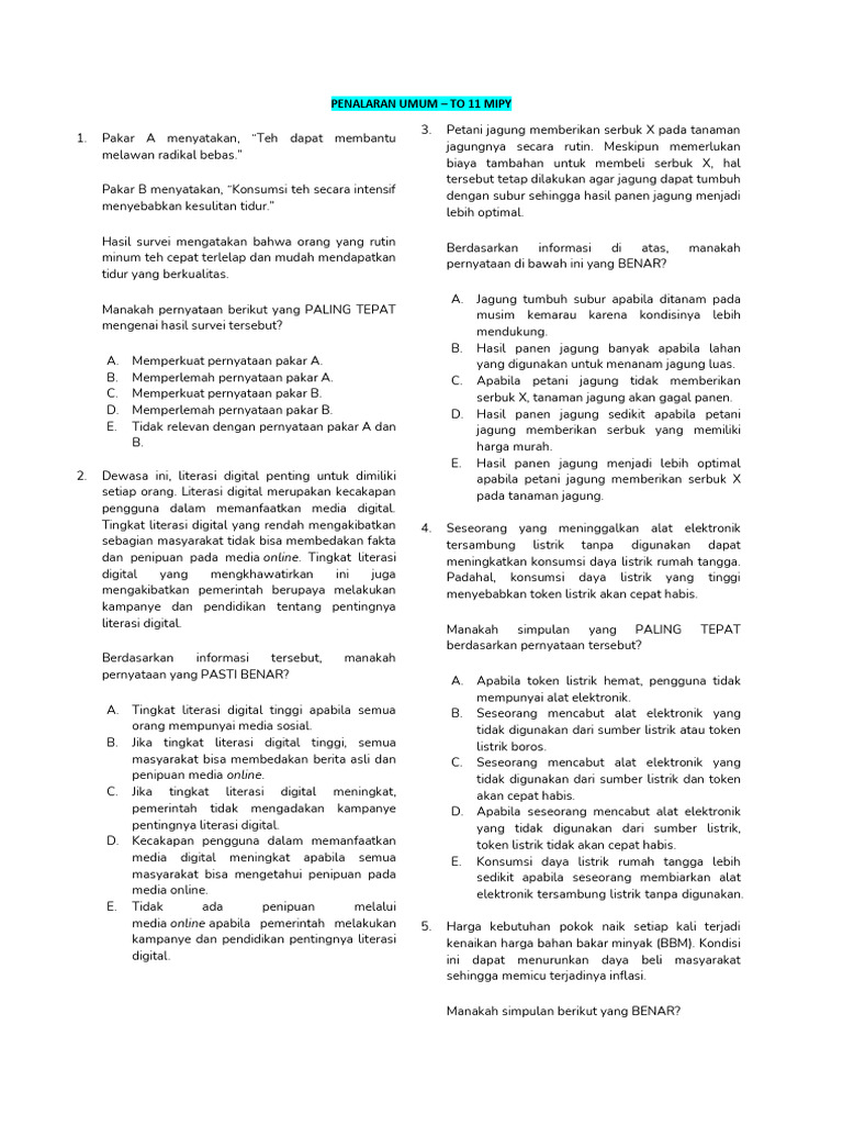 Penalaran Umum - To 11 Mipy | PDF