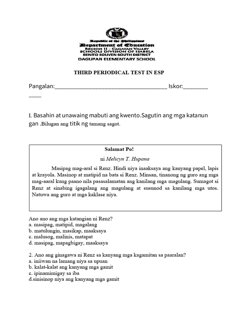 Esp 2 Quarter 2 PT Final | PDF