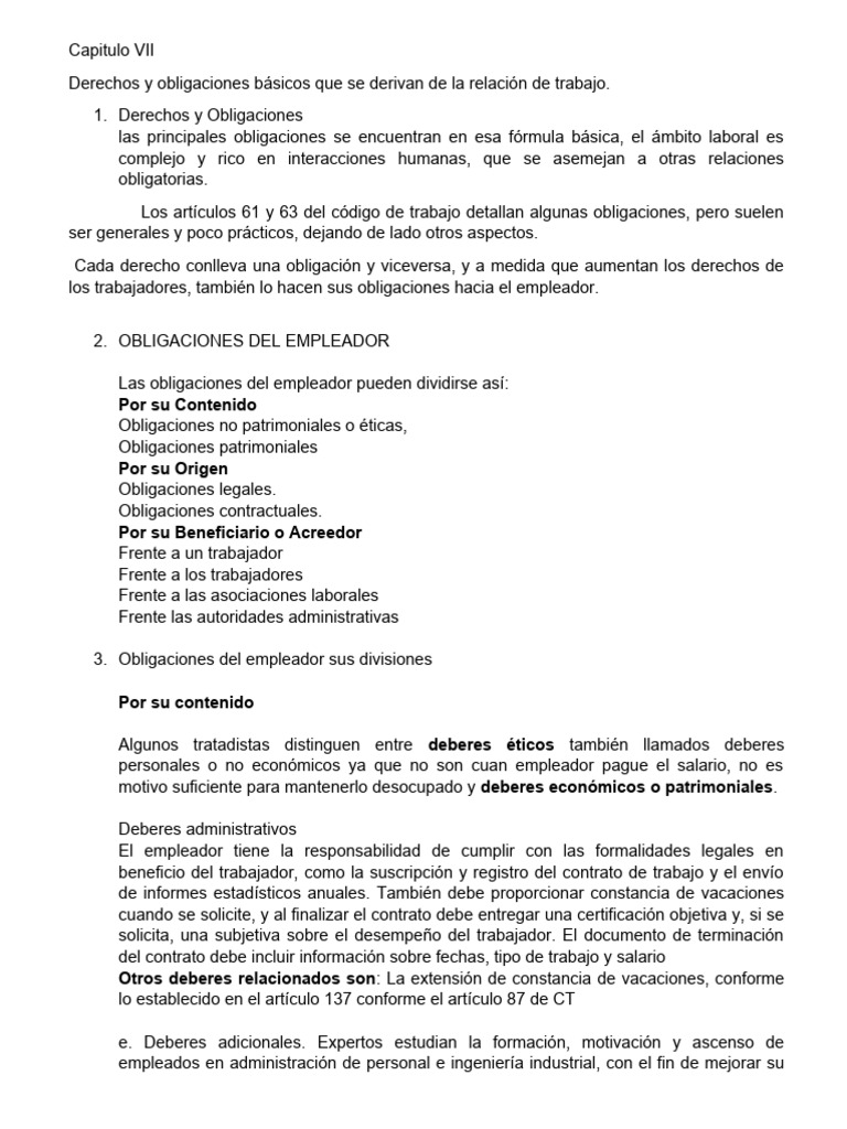 Capitulo VII Derechos y Obligaciones2 | PDF | Derecho laboral | Salario