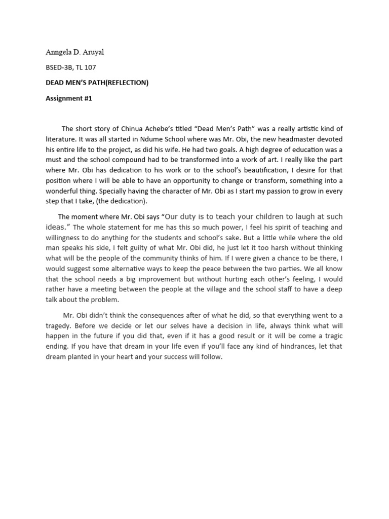 Dead Men's Path Reflection | PDF