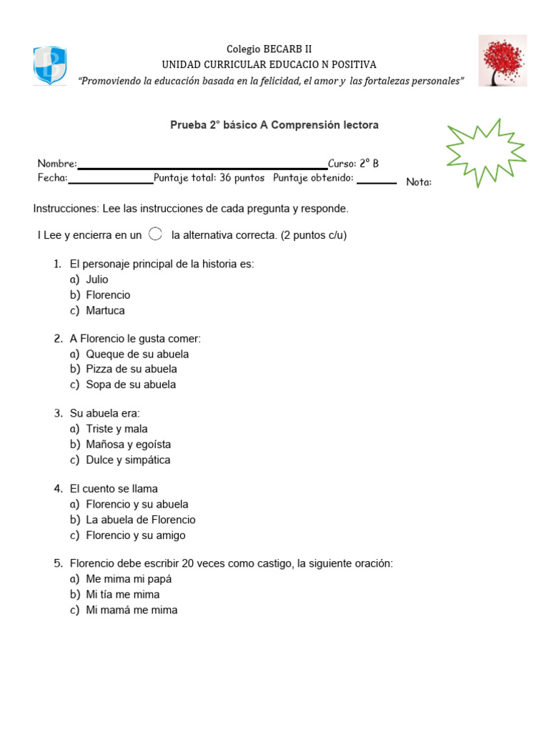 Comprensión Lectora 2° B La Abuela de Florencio | PDF