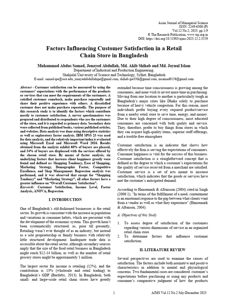 Factors Influencing Customer Satisfaction in A Ret | PDF | Coefficient ...