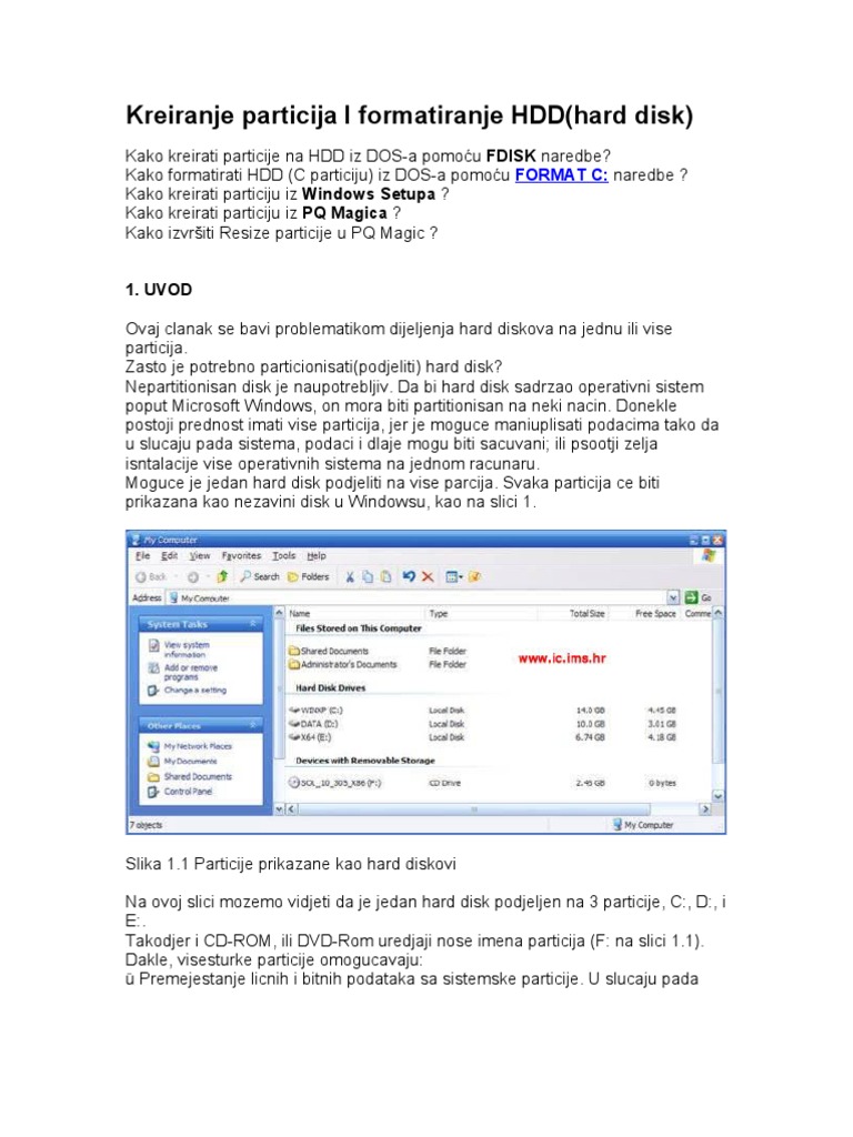 Kreiranje Particija I Formatiranje HDD | PDF