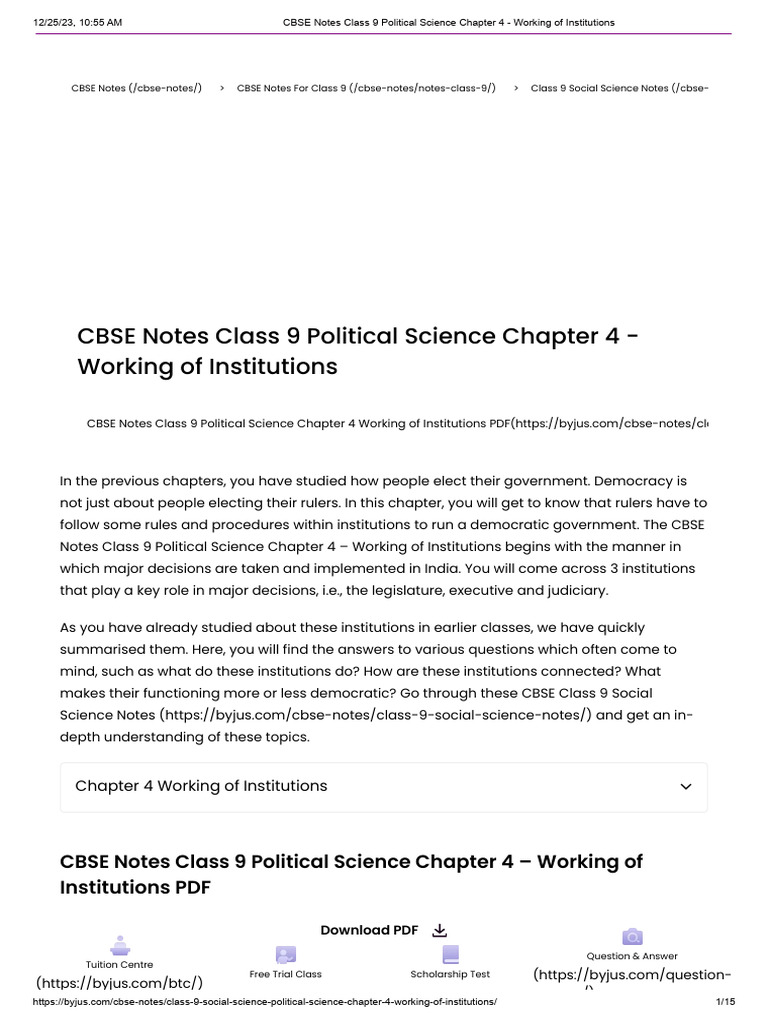 CBSE Notes Class 9 Political Science Chapter 4 - Working of ...