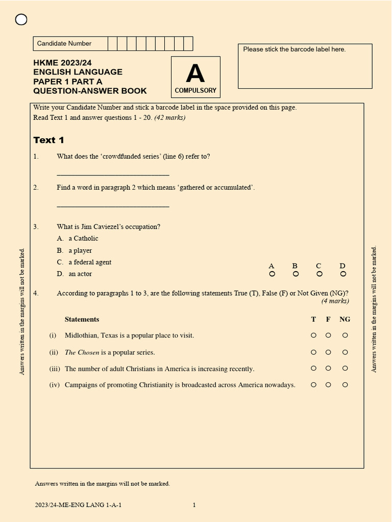 Paper 1 - Part A - Question Answer Book - 2023 | Download Free PDF | Faith