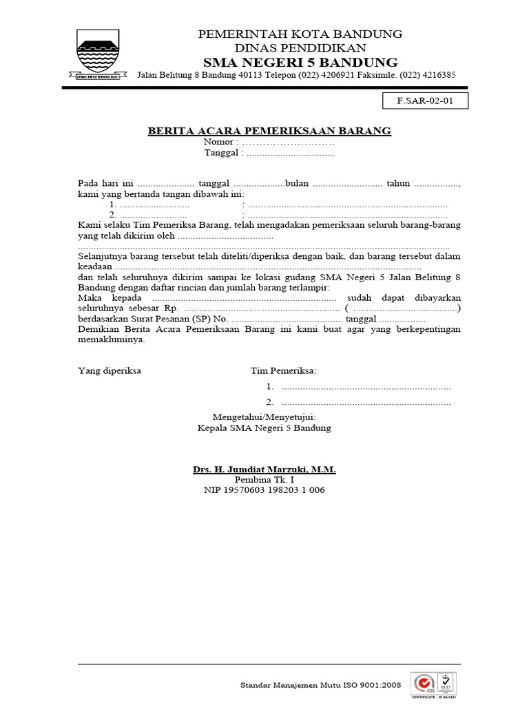 Berita Acara Pemeriksaan Barang (F.sar-02-01) | PDF