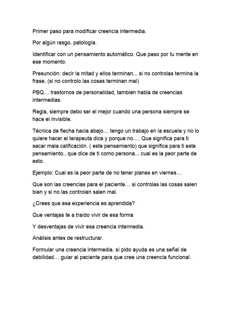 Primer Paso para Modificar Creencia Intermedia | PDF Primer Paso para Modificar Creencia Intermedia | PDF