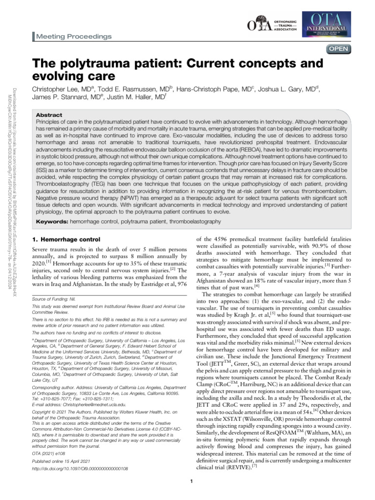 The Polytrauma Patient Current Concepts And.3 | PDF | Coagulation ...