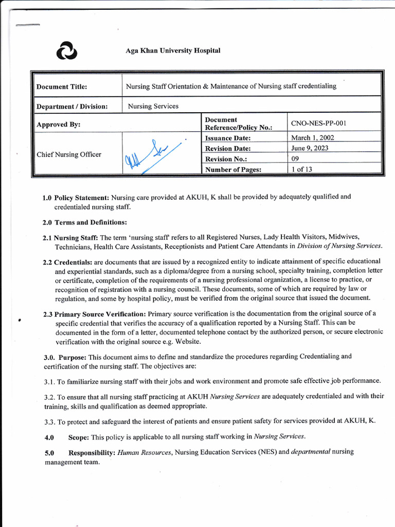 Nursing Staff Credentialing Policy | PDF | Nursing | Credential