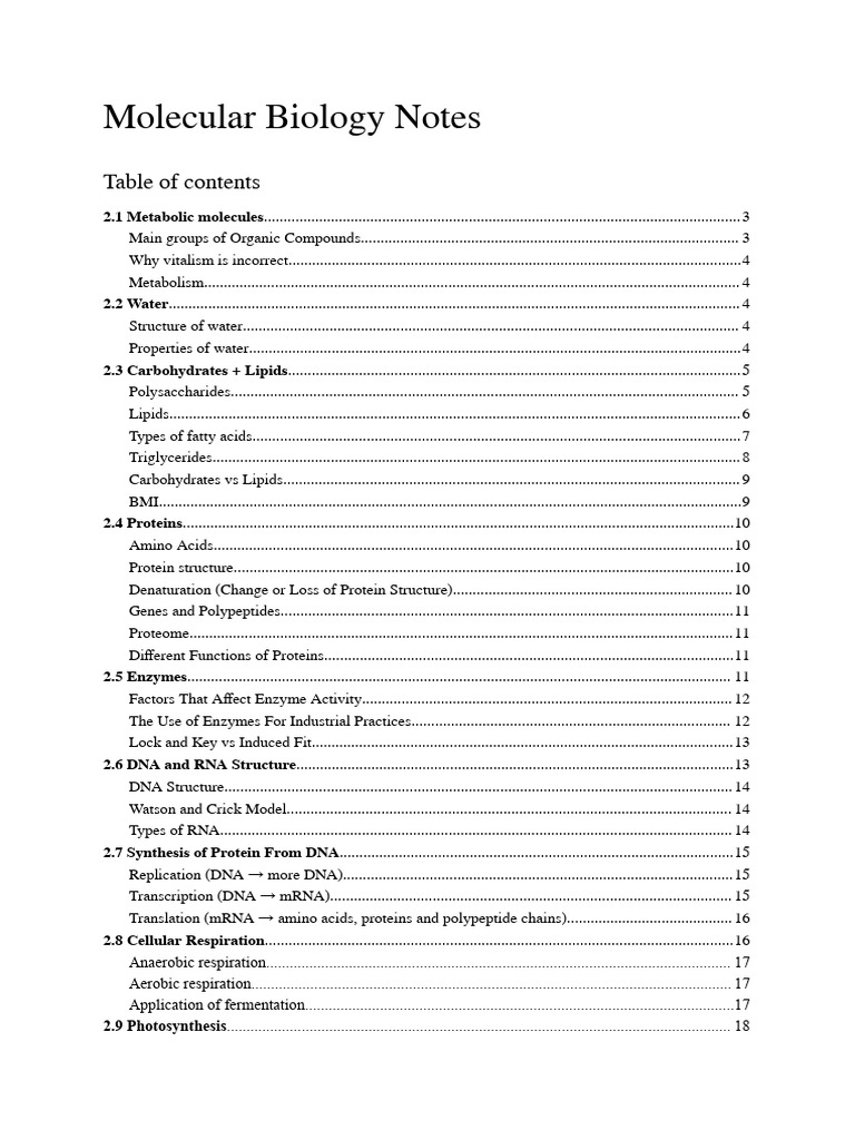 IB Molecular Biology Notes (Unit 2) | PDF | Cellular Respiration | Dna