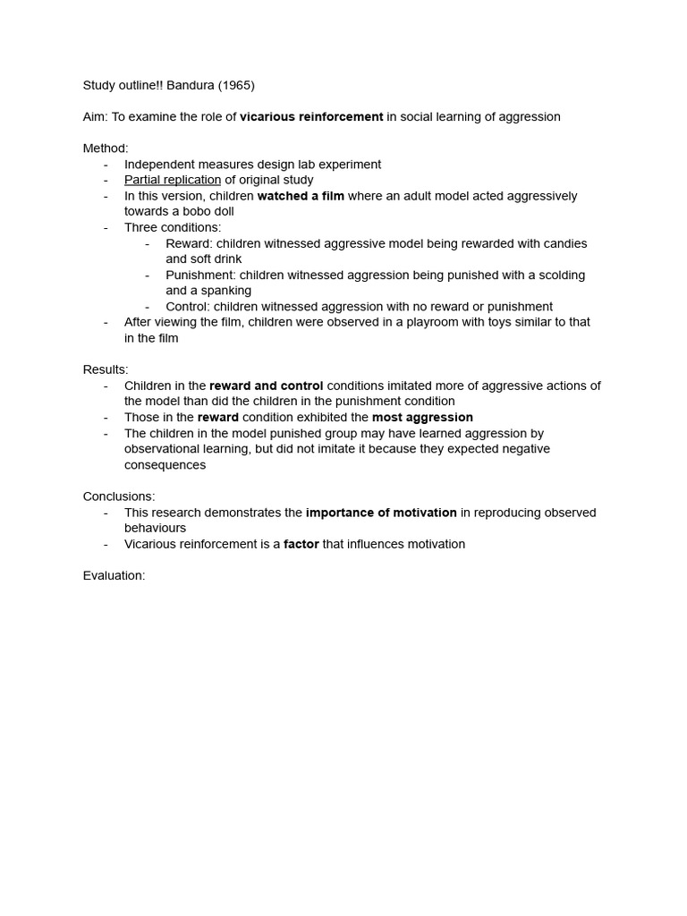Study Outline: Bandura Et Al (1965) | PDF
